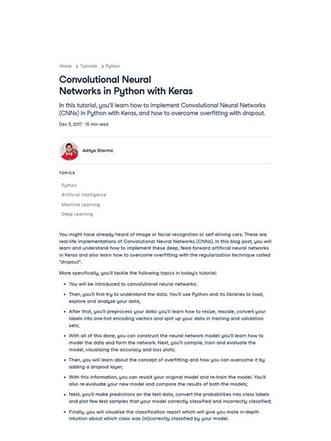 Convolutional Neural Networks In Python Datacamp Pdf Deep