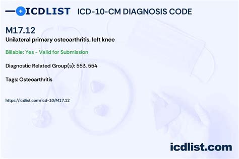 Icd 10 Cm Diagnosis Code M17 12 Unilateral Primary Osteoarthritis Left Knee