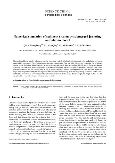 Pdf Numerical Simulation Of Sediment Erosion By Submerged Jets Using