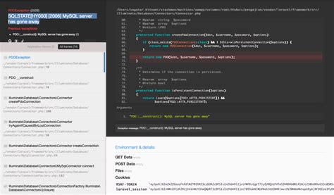 php laravel sqlstate[hy000] [2006] mysql server has gone away