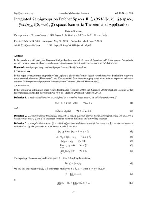 Pdf Integrated Semigroups On Fréchet Spaces Ii F Sbsv [a B] F Space Fslip 0 W [0 ∞ F