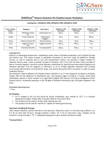 Diagsurc Malaria Detection Assay Multiplex Taqman Based At Rs 38500