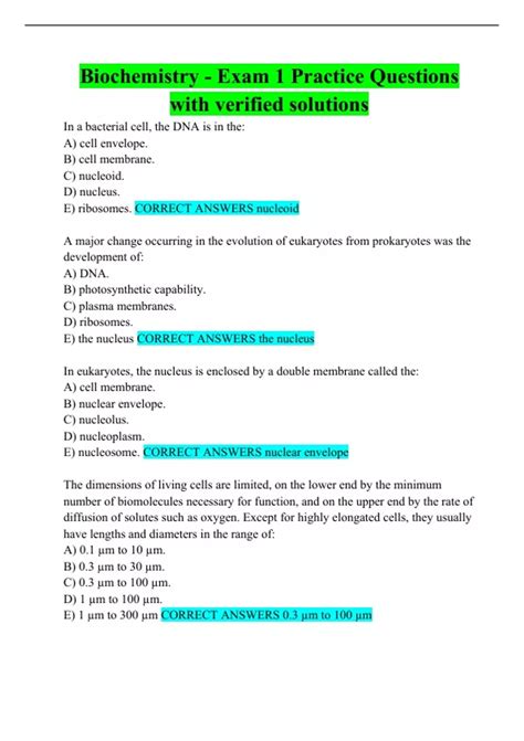 Biochemistry Exam 1 Practice Questions With Verified Solutions Biochemistry Stuvia US