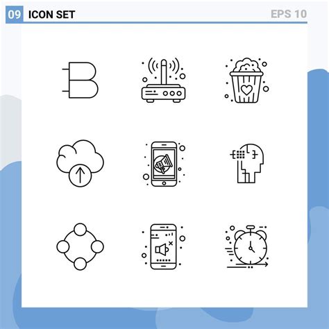 Set Of 9 Vector Outlines On Grid For Marketing Upload Connection Data