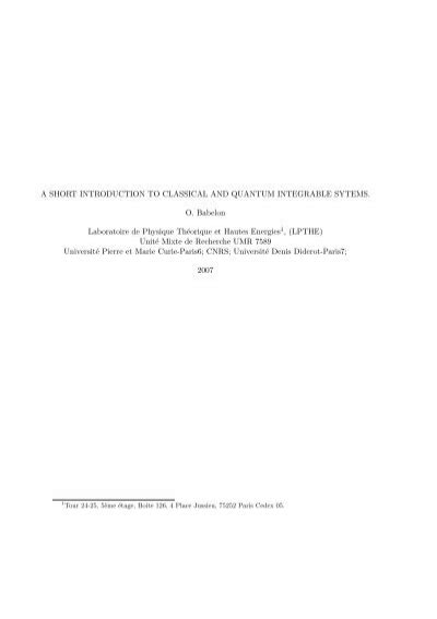 A Short Introduction To Classical And Quantum Integrable Systems