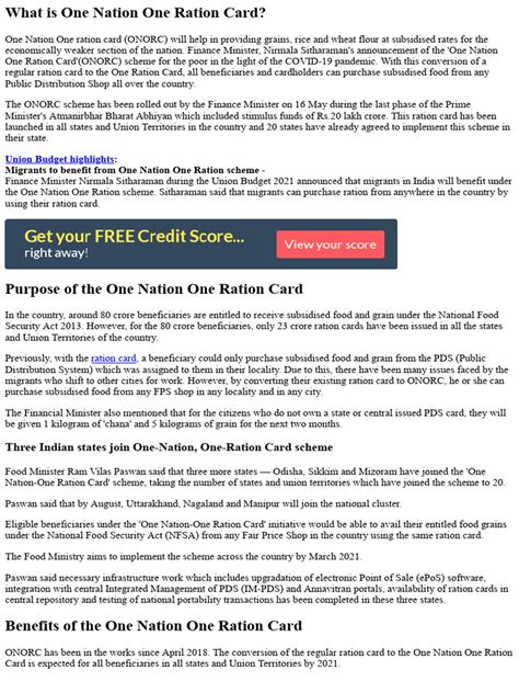 One Nation One Ration Card Scheme All You Need To Know Pdf