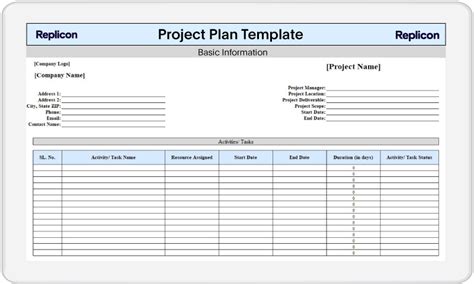 Project Plan Excel Template Download