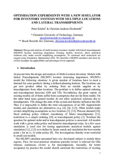 Pdf Optimisation Experiments With A New Simulator For Inventory