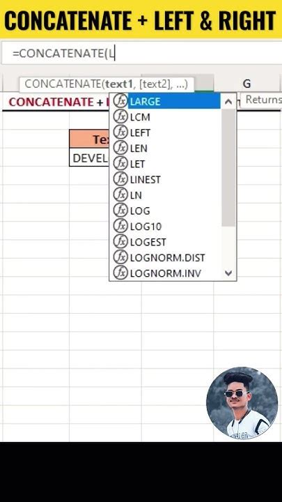 Concatenate Left Andright Formula Use In Mircosoft Excel Viral Shorts Youtube