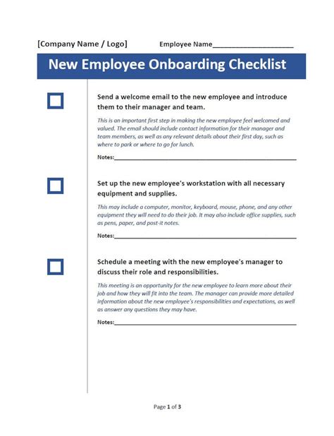 New Employee Onboarding Checklist Template Word Printable Editable