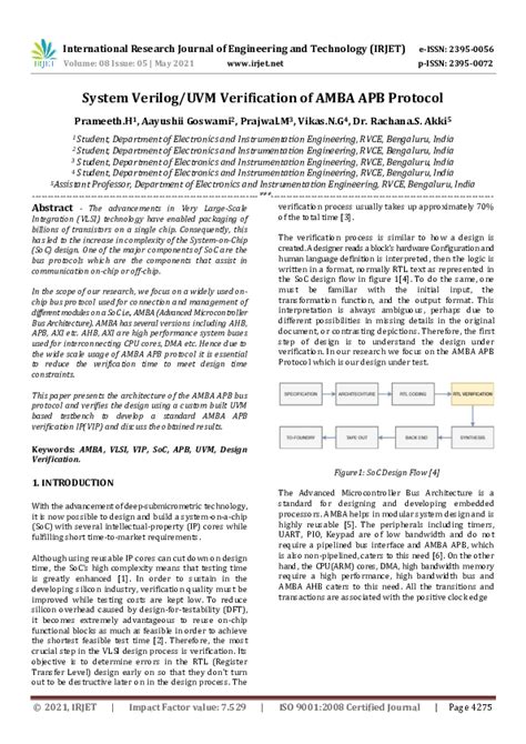 Pdf System Verilog Uvm Verification Of Amba Apb Protocol Aayushii Goswami