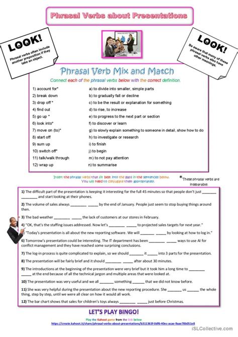 Phrasal Verbs About Presentations Se English Esl Worksheets Pdf And Doc