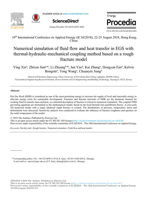 Pdf Numerical Simulation Of Fluid Flow And Heat Transfer In Egs With