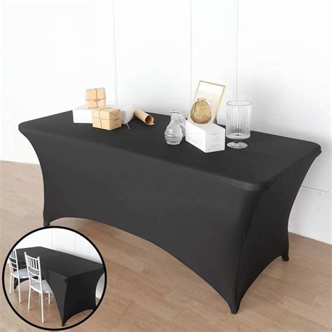 6ft Black Open Back Stretch Spandex Table Cover Rectangular Fitted