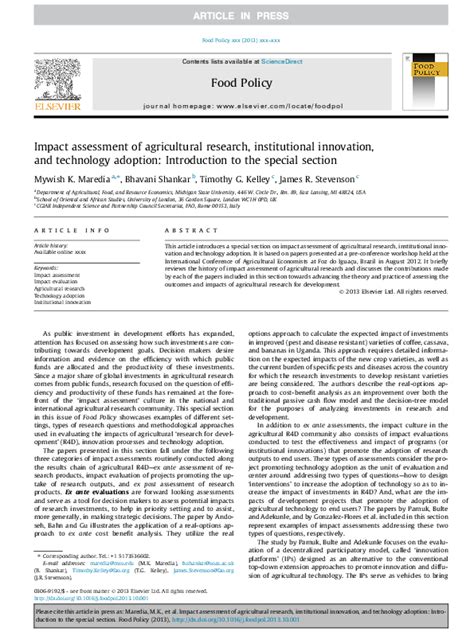 Pdf Impact Assessment Of Agricultural Research Institutional