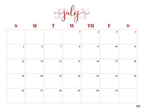 July 2026 Calendars 150 Free Printables Printabulls