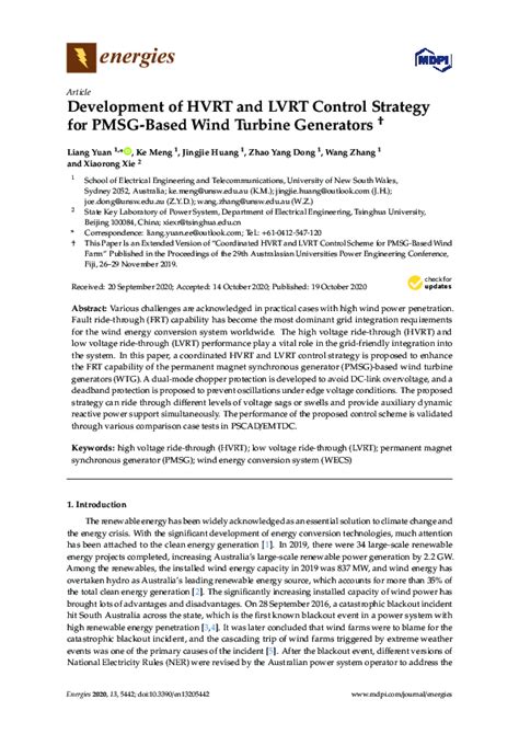 Pdf Development Of Hvrt And Lvrt Control Strategy For Pmsg Based Wind Turbine Generators