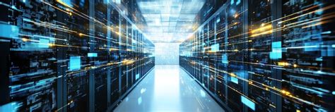 Futuristic Server Room With Big Data Flow Analysis And Cybersecurity