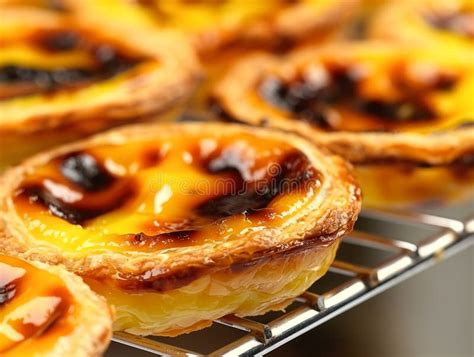 Traditional Portuguese Dessert Pastel De Nata Egg Tart Close Up Stock