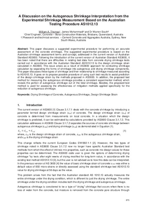 Pdf A Discussion On The Autogenous Shrinkage Interpretation From The Experimental Shrinkage