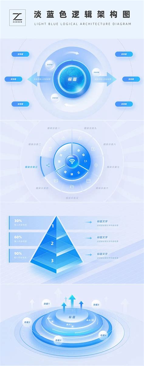 淡蓝色逻辑架构图 花瓣网