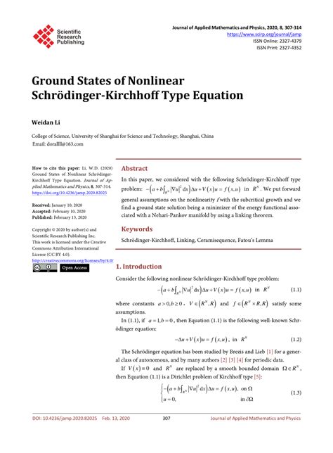 Pdf Ground States Of Nonlinear Schrödinger Kirchhoff Type Equation