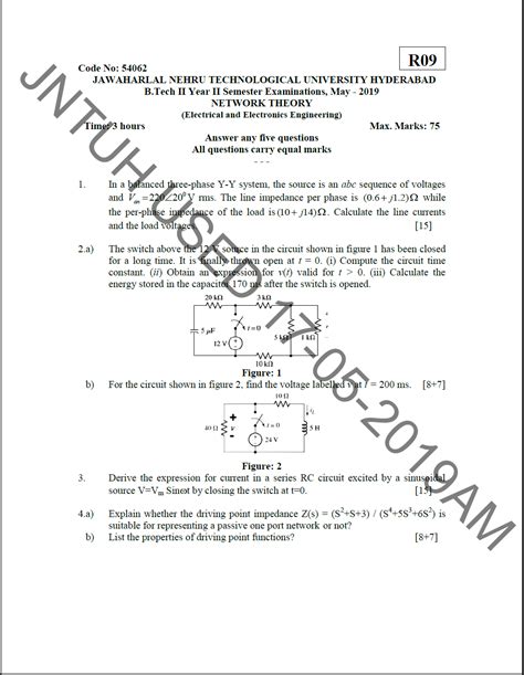 Jntuh B Tech Network Theory May 2019 Question Paper University Question Papers