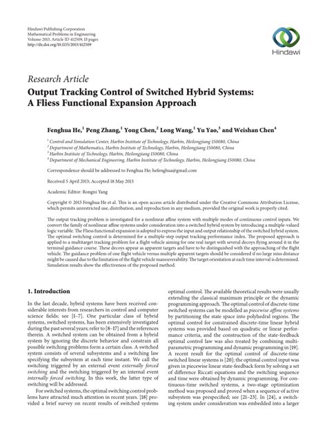 Pdf Output Tracking Control Of Switched Hybrid Systems A Fliess Functional Expansion Approach