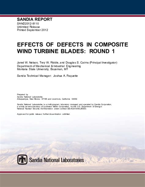 Pdf Effects Of Defects In Composite Wind Turbine Blades Round 1