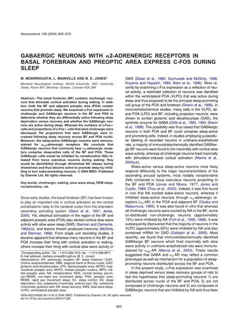 Pdf Gabaergic Neurons With Alpha2 Adrenergic Receptors In Basal