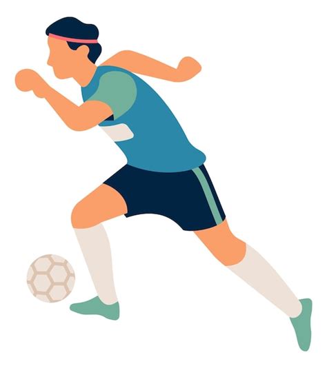 축구 선수 달리기 및 공을 들고 드리블 개념 프리미엄 벡터