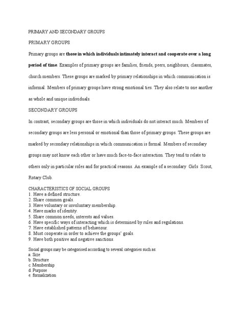 Primary And Secondary Groups Pdf Social Group Identity Social Science