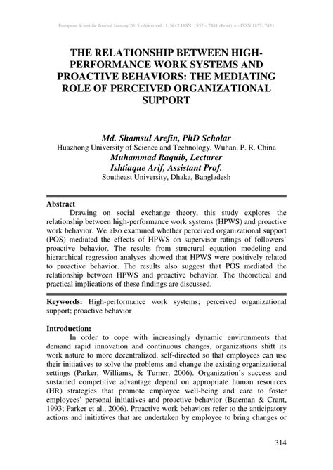 Pdf The Relationship Between High Performance Work Systems And Proactive Behaviors The