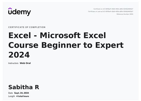 Completed Excel Course On Udemy Sabitha Ramasamy Posted On The Topic