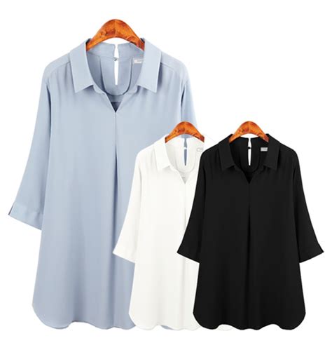 허밍퍼플 여성용 5313 제너 오픈 카라 Bl 빅사이즈 블라우스 7부 소매 찰랑한 여름 날씬 심플 여성의류 티몬