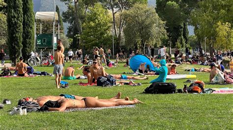 Riva Del Garda Italy 2023 Topless Beach 4k October 2034 Lake