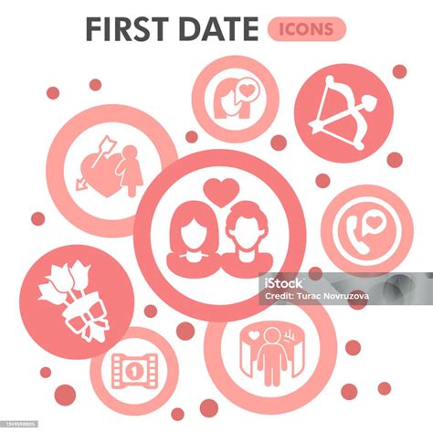 최신 첫 데이트 인포그래픽 디자인 템플릿입니다 핑크 배경에 여덟 단계 버블 디자인과 사랑과 데이트 인포그래픽 시각화