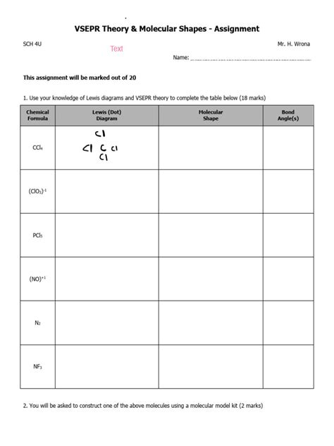 Vsepr Theory And Molecular Shapes Assignment 3 Pdf