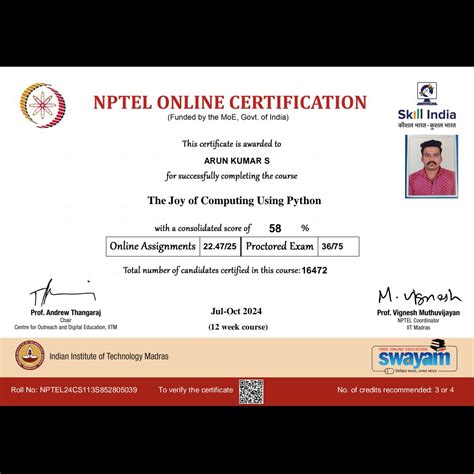 Arun Srinivas On Linkedin Internship Nptel Python