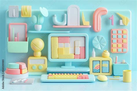 Marketing Tools Icon 3d Blender Pastel Color Abstract Background With Light Colour Palette Stock