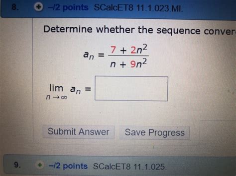 Solved 8 12 Points SCalcET8 11 1 023 MI Determine Whether Chegg Com