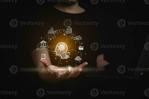 Woman Use Laptop And Holding Earth Digital Chatbot Chat Gpt Robot Application Conversation