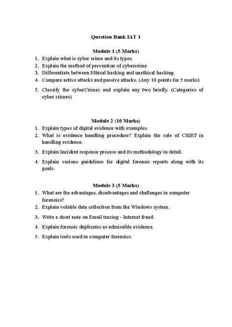 Question Bank IAT Hdhdj Question Bank IAT Module Marks Explain What Is Cyber