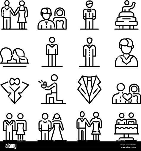 Groom Icons Set Outline Set Of Groom Vector Icons For Web Design