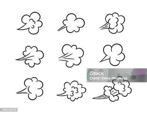 만화 방귀 구름 나쁜 악취 풍선 폭발 화가 호흡 코믹 한 스타일의 연기 가스구름 재미있는 자만심 기호 흰색 배경에 격리된 벡터 그림 집합 방귀에 대한 스톡 벡터 아트 및