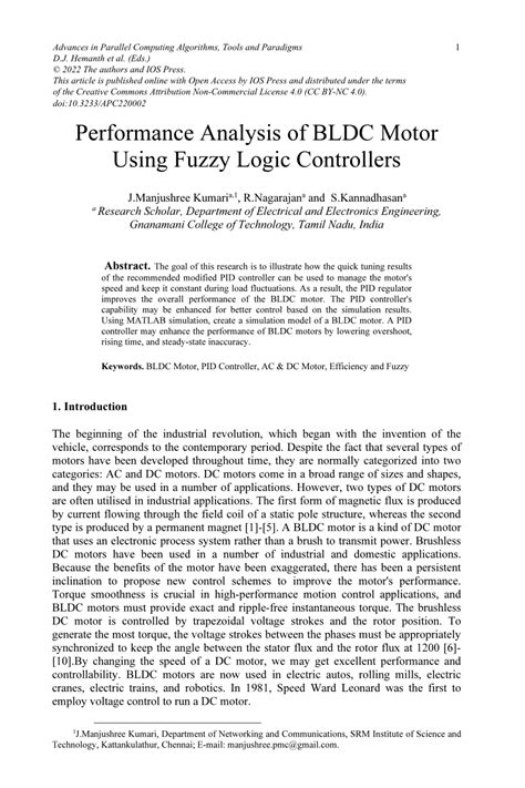 pdf performance analysis of bldc motor using fuzzy logic controllers