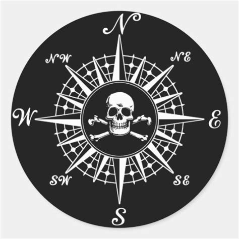 Compass Rose Skull 1 Classic Round Sticker Zazzle