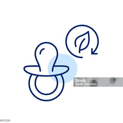 아기 젖꼭지와 재활용 화살표에 잎 친환경 어린이 제품 자연스럽고 안전한 디자인 환경을 생각하는 소재 완벽한 픽셀 편집 가능한 획 아이콘 젖꼭지에 대한 스톡 벡터 아트 및