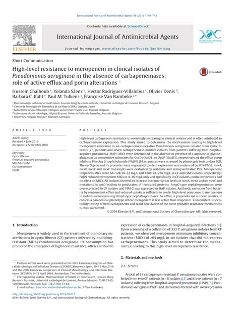 Pdf High Level Resistance To Meropenem In Clinical Isolates Of Pseudomonas Aeruginosa In The