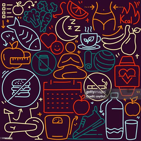 Healthy Lifestyle Related Doodle Illustration Hand Drawn Vector Healthy Lifestyle Symbol And